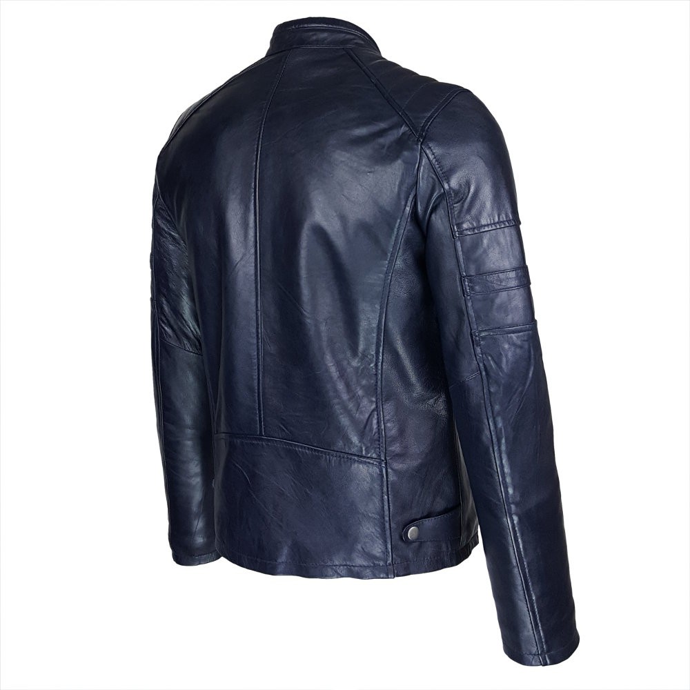 midnight blue man leather jacket