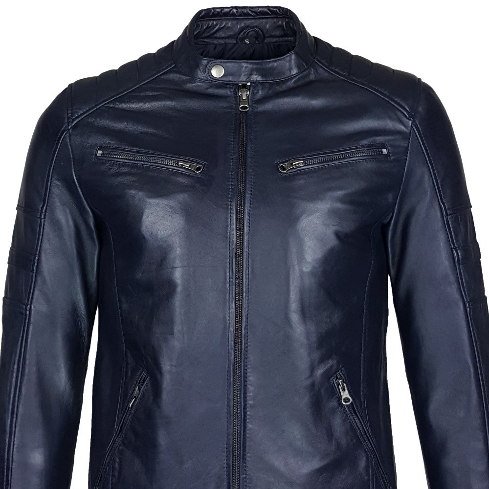 midnight blue man leather jacket