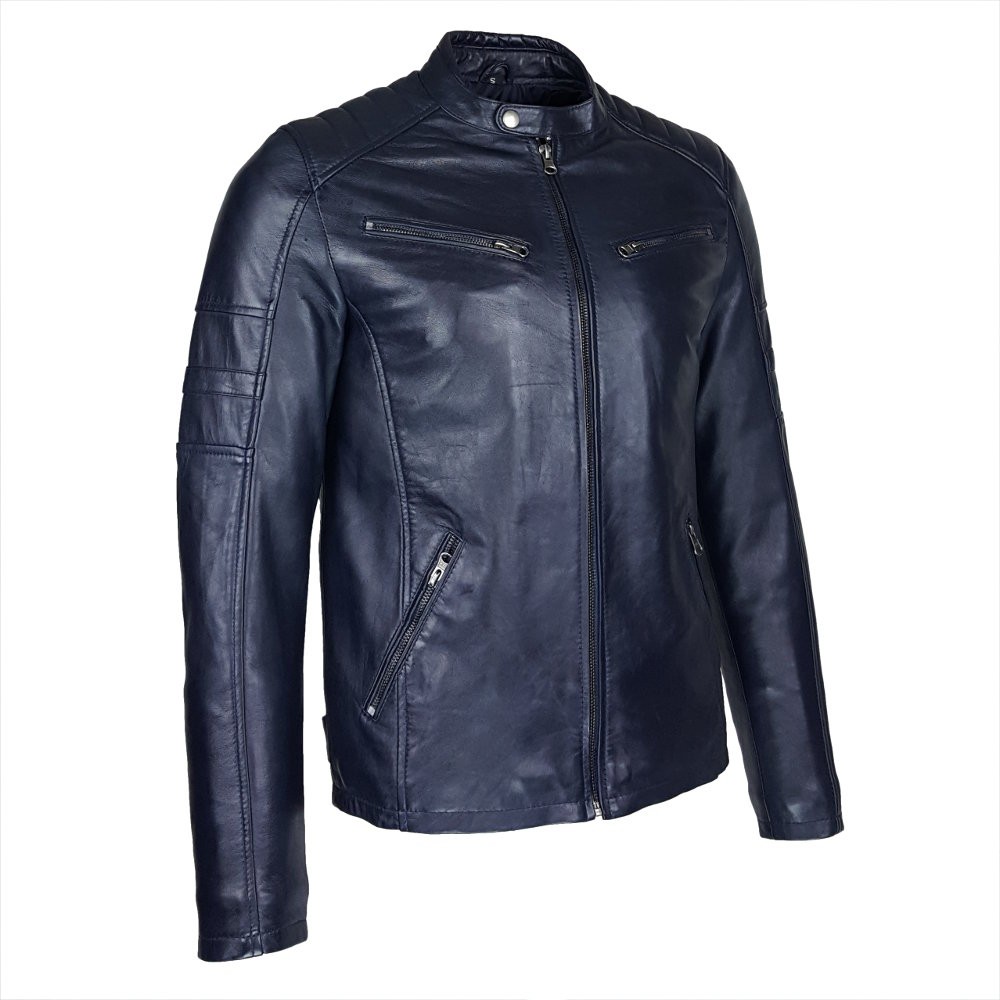 midnight blue man leather jacket
