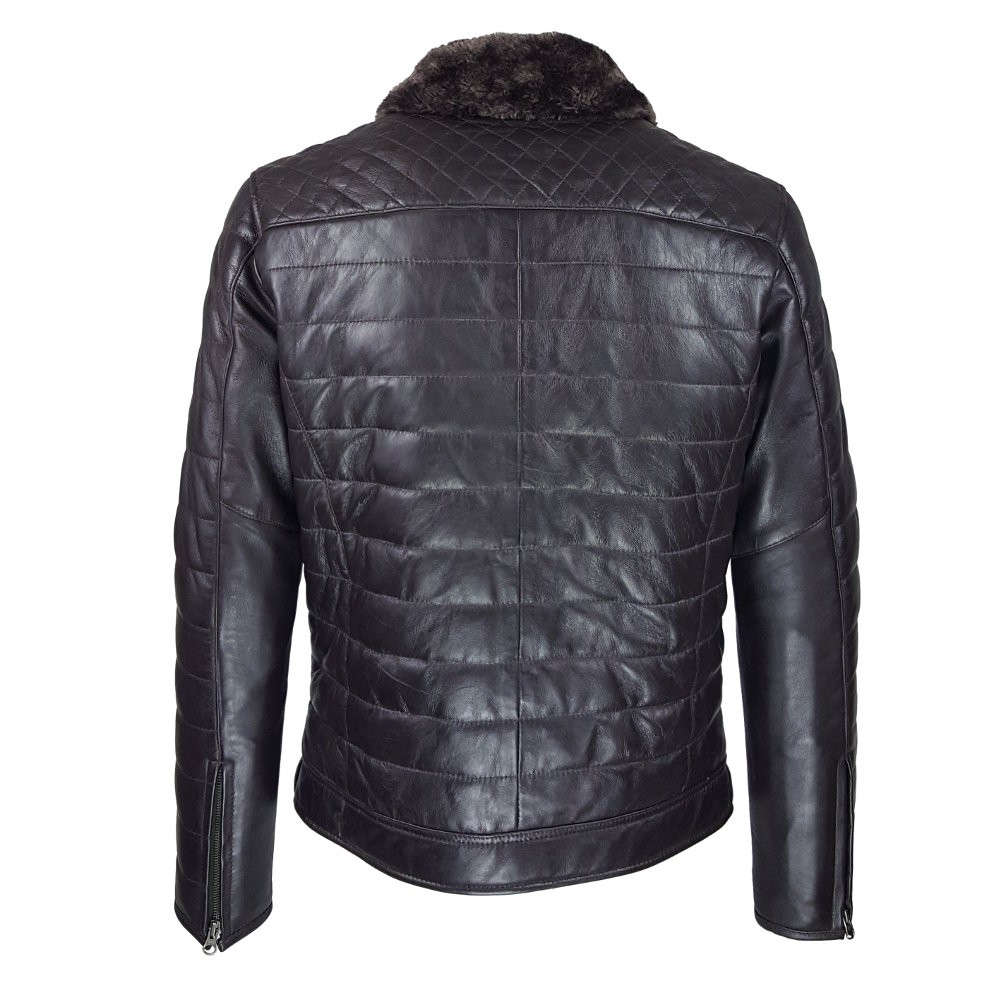 quilted aviator leather jacket with removable collar