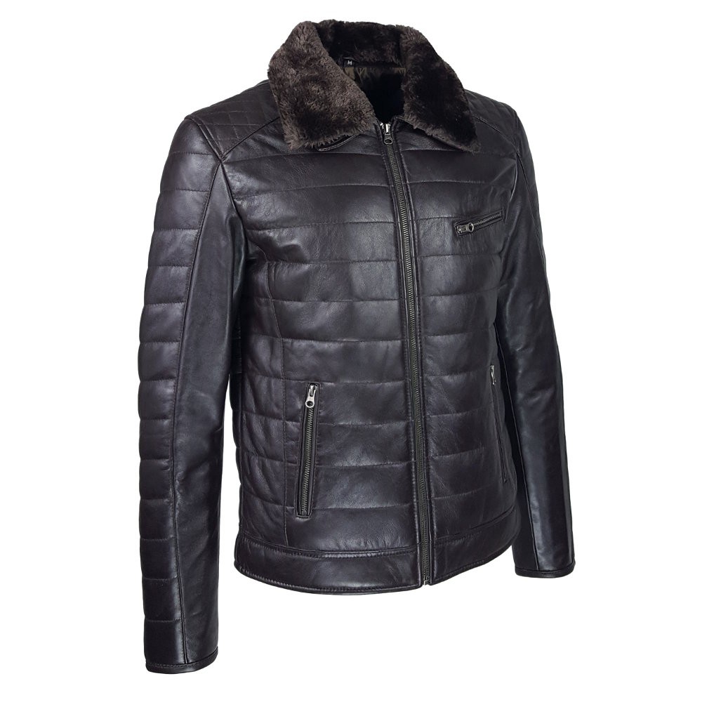 quilted aviator leather jacket with removable collar