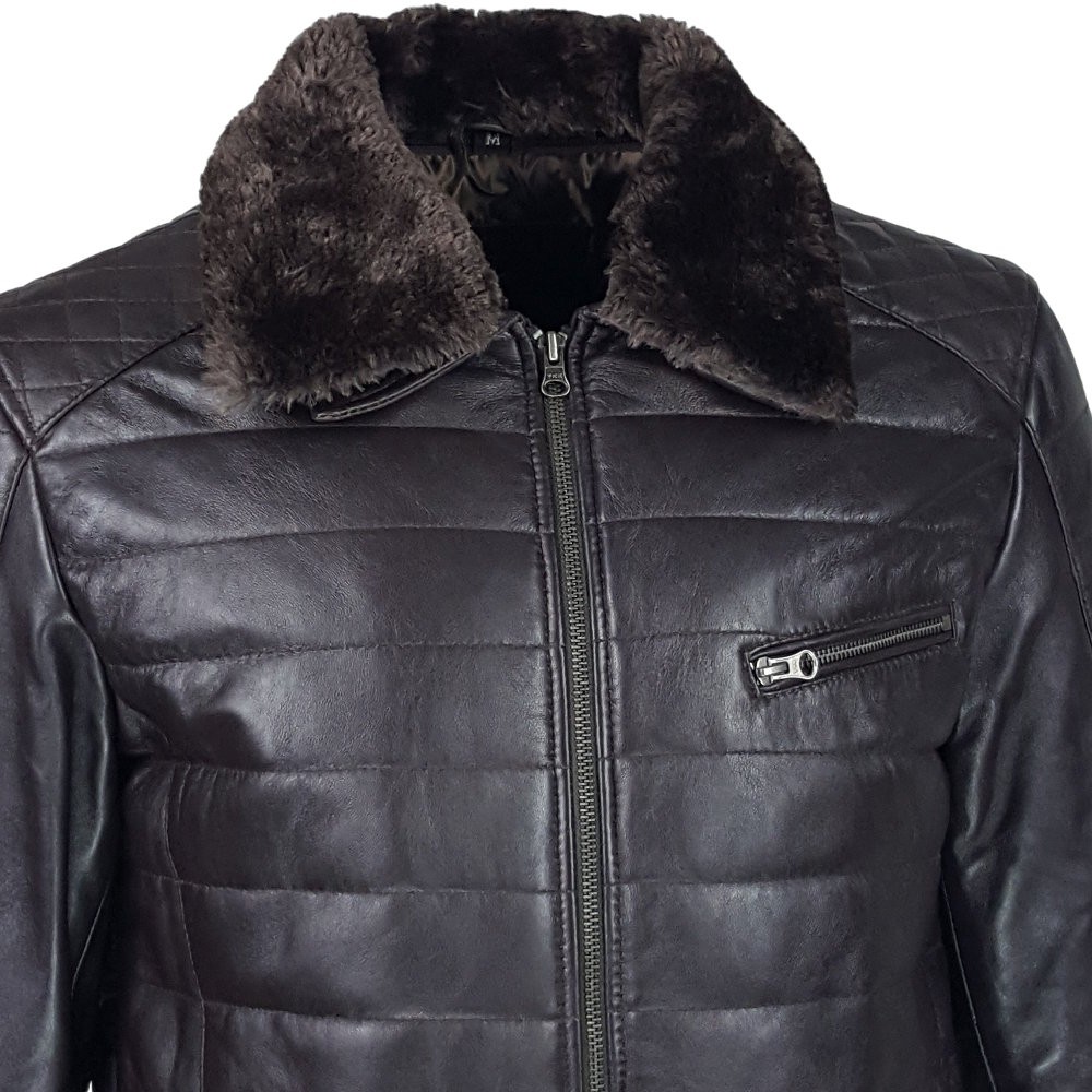 quilted aviator leather jacket with removable collar