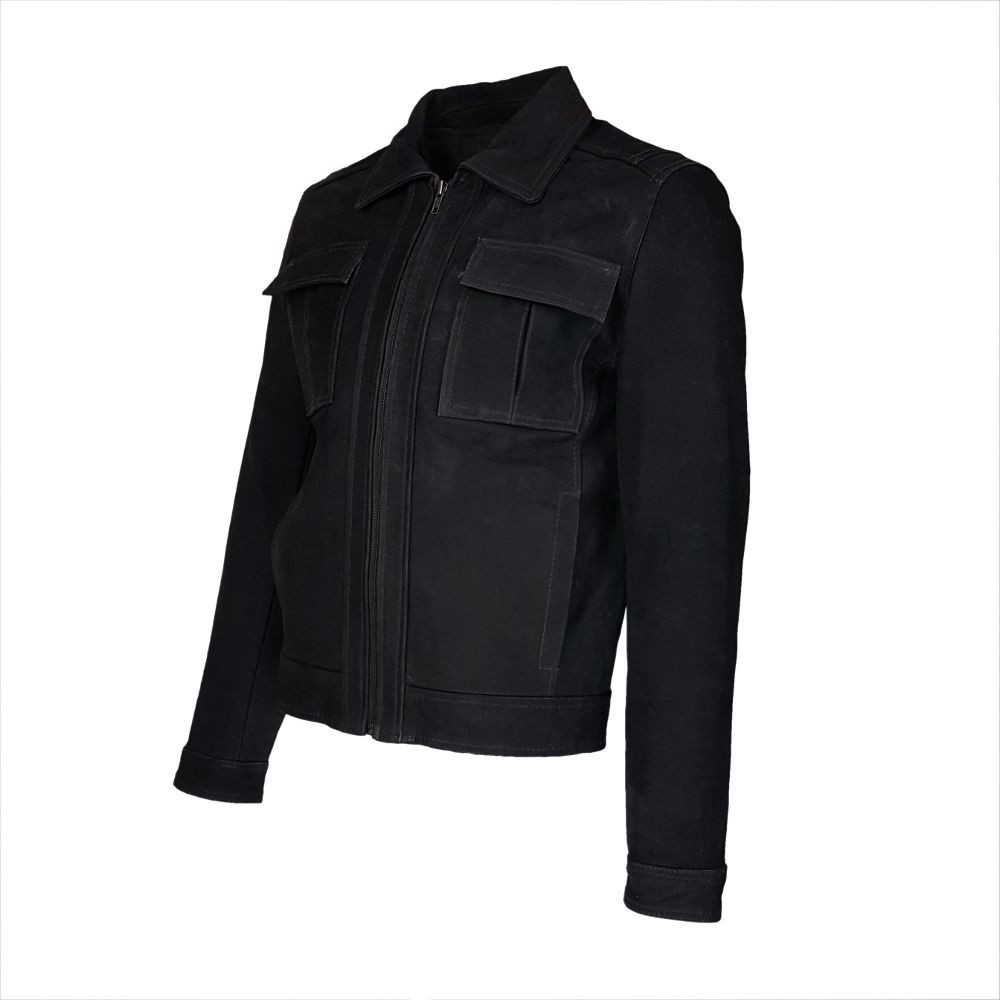 men's jacket in nubuck with shirt collar with removable hood