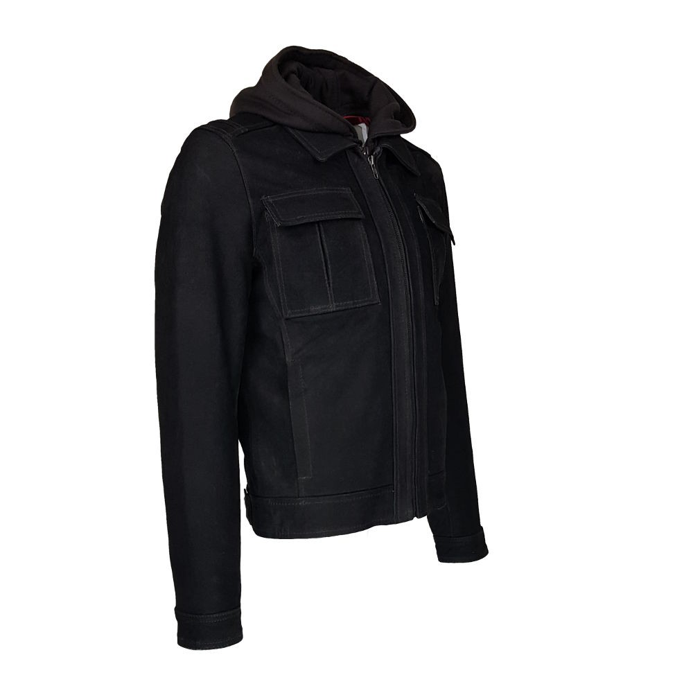 men's jacket in nubuck with shirt collar with removable hood