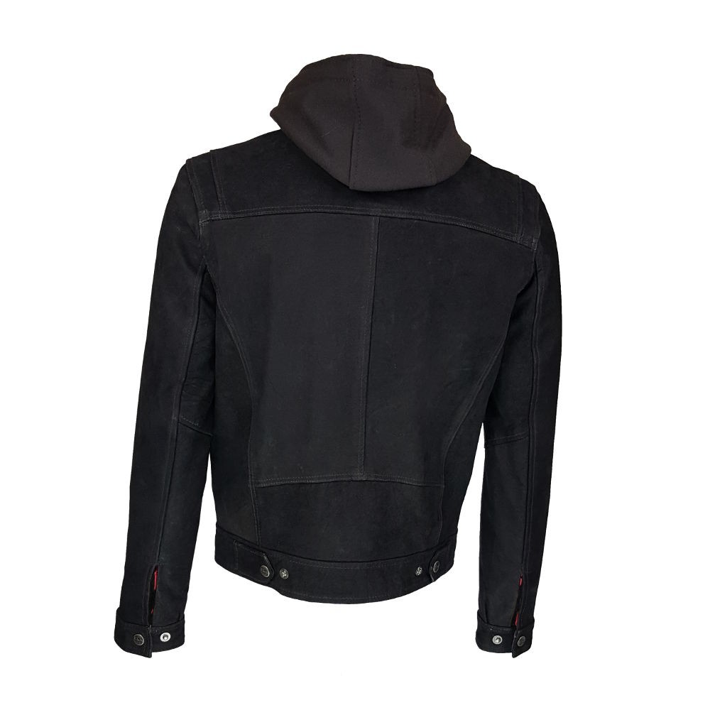 men's jacket in nubuck with shirt collar with removable hood