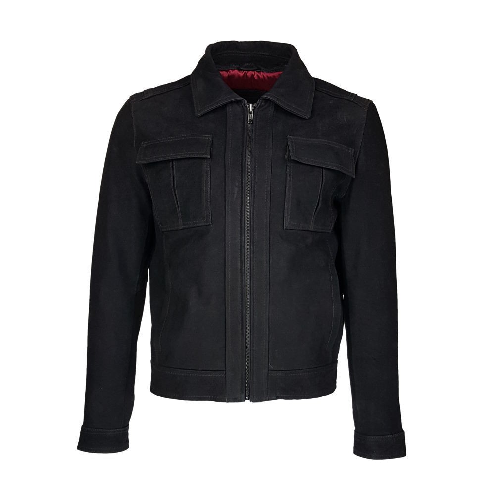 men's jacket in nubuck with shirt collar with removable hood